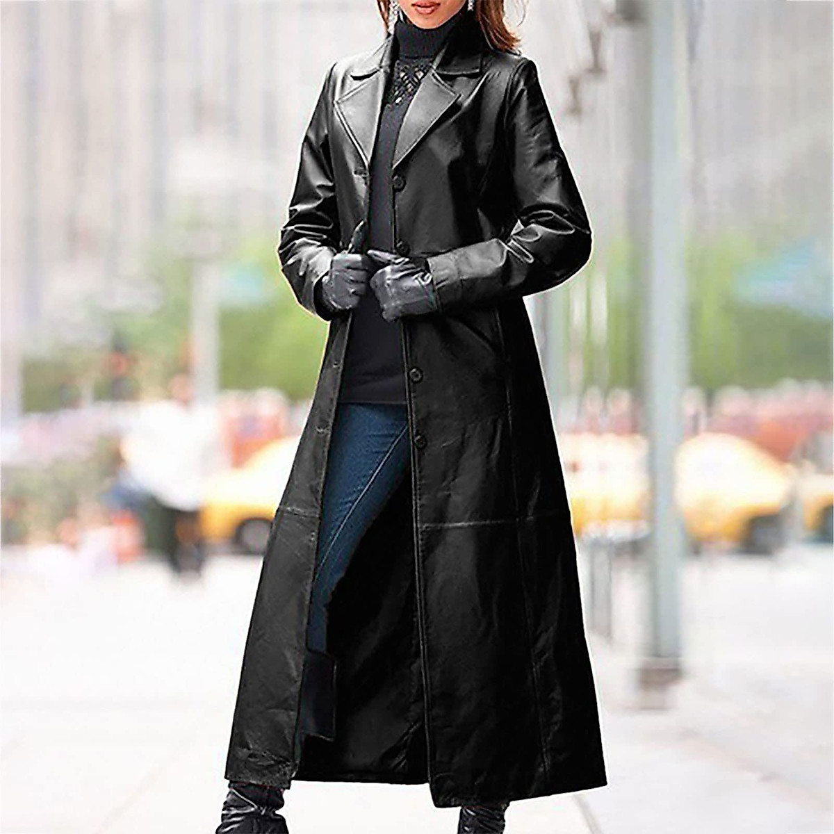 INESVER Leather Jacket for Women, Sales Today Clearance Winter Warm Trench Coats Loose Open Front Long Parka Oversizes Gothic Long Pea Coat with Pockets Outerwear
