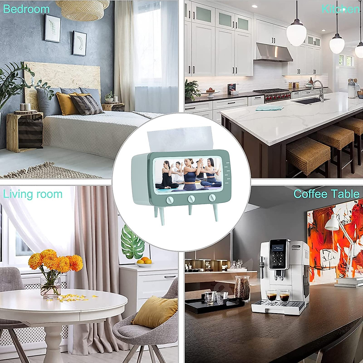 SGVAHY Tissue Box Holder Retro TV Tissue Box Cover Cute and Practical Cell Phone Holder Tampon Holder for Bathroom, Kitchen, Bedroom Dressers, Desks and Tables, Night Stands, Creative Gift (TV Green)