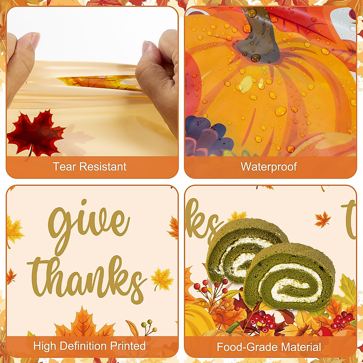 3 Pcs Thanksgiving Tablecloth - Give Thanks Plastic Table Cloth Disposable Rectangular Fall Pumpkin Maple Leaves Table Cover for Thanksgiving Day Party Decorations Table Decor Supplies,108 x 54 Inch