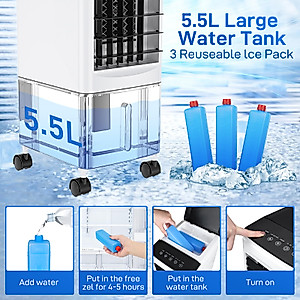 Portable Air Conditioners, 3-IN-1 Windowless Air Conditioner, Evaporative Air Cooler Kitchen Volume AC, Fast Cooling Large Air Conditioner for Room, Remote/3 Speed/7H Timer/1.45 Gallon/3 Ice Packfan-2