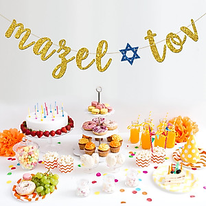 INNORU Mazel Tov Banner, Congratulations Party Decorations, Bar Mitzvah, Birthday, Wedding, Jewish Party Decorations Gold Glitter