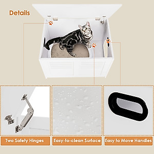 DINZI LVJ Hidden Cat Litter Box Enclosure, Flip Top Cat Washroom Furniture, Good Ventilation, Entrance Can Be on The Left or Right, Enclosed Cat Litter House Side Table for Most of Litter Box, White