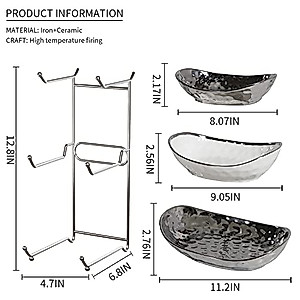 Acliys Fruit Bowl, 3 Tier Ceramic Fruit Basket, 3 Tier Serving Stand Serving Bowl with Metal Rack, Porcelain Kitchen Bowls for Fruit Vegetable Storage Snack Nuts Dessert Cake Tray for Party Wedding