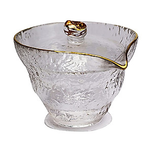 Cabilock Glass Tea Pitcher Pour Spout Teacup Covered Ice Cream Bowl Matcha Cup Crackle Glass Tea Dispenser Pot Coffee Mug for Home Kitchen Gongfu Tea Maker