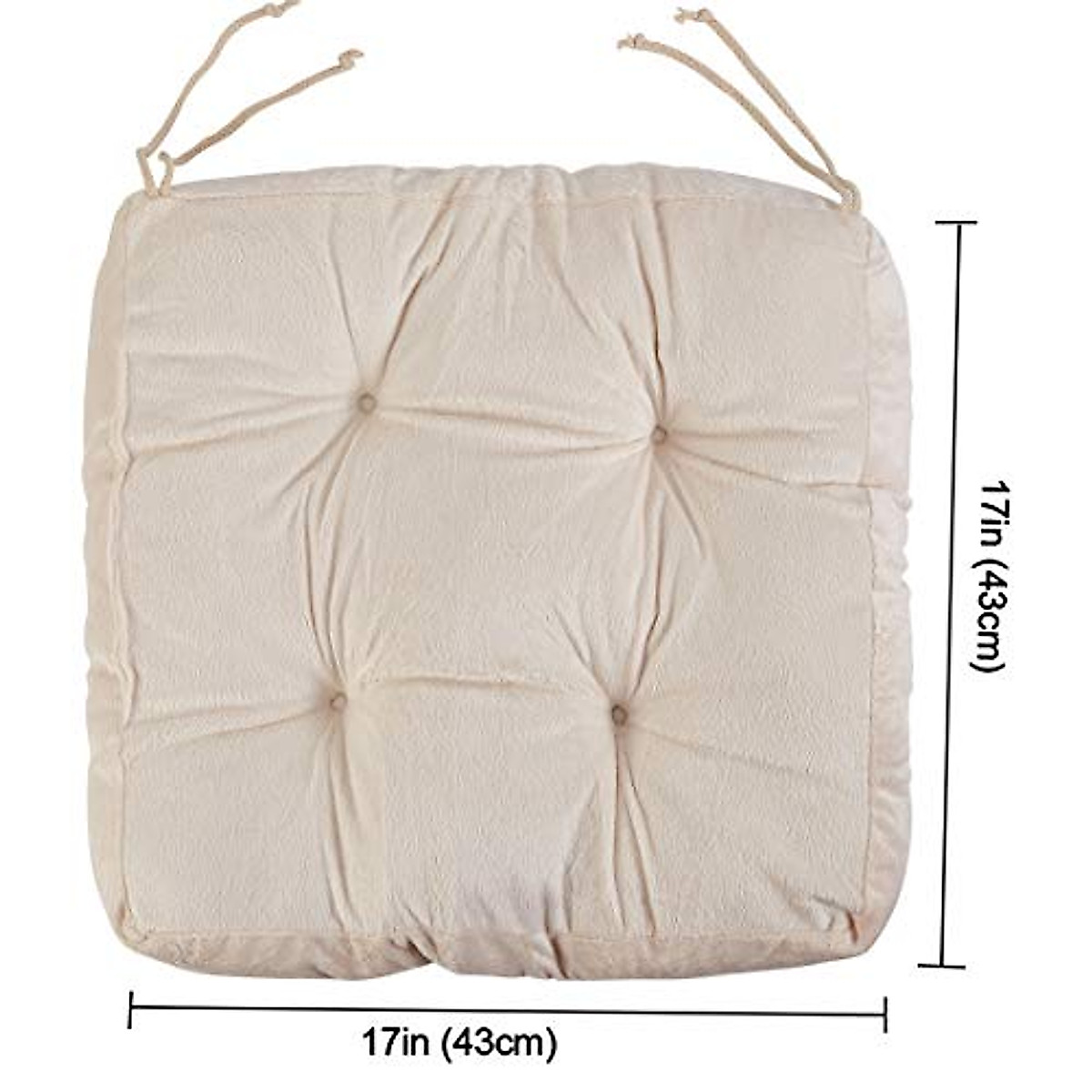 Big Hippo Chair Pads Square Chair Cushion with Ties Soft Thicken Seat Pads Cushion Pillow for Office,Home or Car Sitting 17" x 17"(Beige)