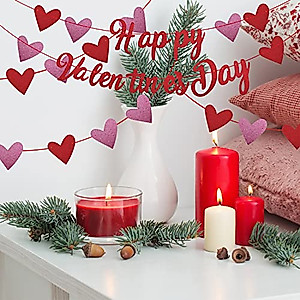 Happy Valentines Day Banner, Red and Pink Glittery Valentines Day Garland Valentines Photo Props Heart Decorations for Wedding Party
