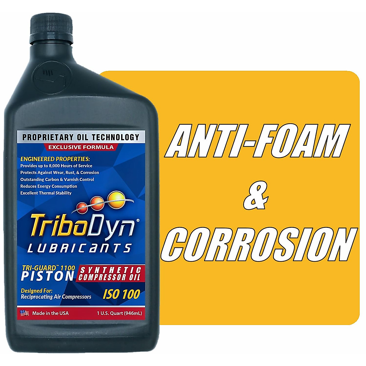TriboDyn Tri-Guard 1100 ISO 100 Piston Synthetic Air Compressor Oil (1 Quart)
