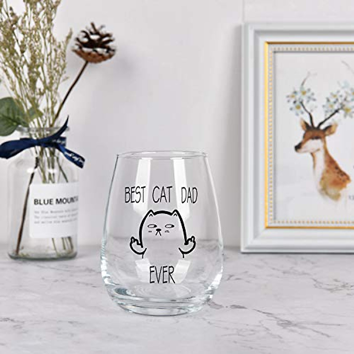 Cat Dad Stemless Wine Glass - Funny Dad Wine Glass for Cat Lovers, Dad, New Dad, Father, Papa, Dad Gifts for Christmas, Birthday, Father's Day 15Oz