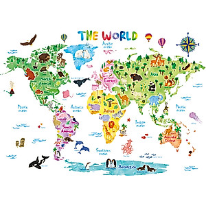 DECOWALL DL3-1615 XLarge Animal World Map Kids Wall Stickers (61x43 inch) Wall Decals Peel and Stick Removable Wall Stickers for Kids Nursery Bedroom Living Room décor