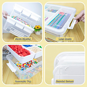 Creahaus 17 Quart Plastic Storage Box with Removable Tray, Durable Craft Organizers and Storage Container, Stackable Art & Craft Box with Lid for Organizing, Bead, Tool, Sewing (Clear)