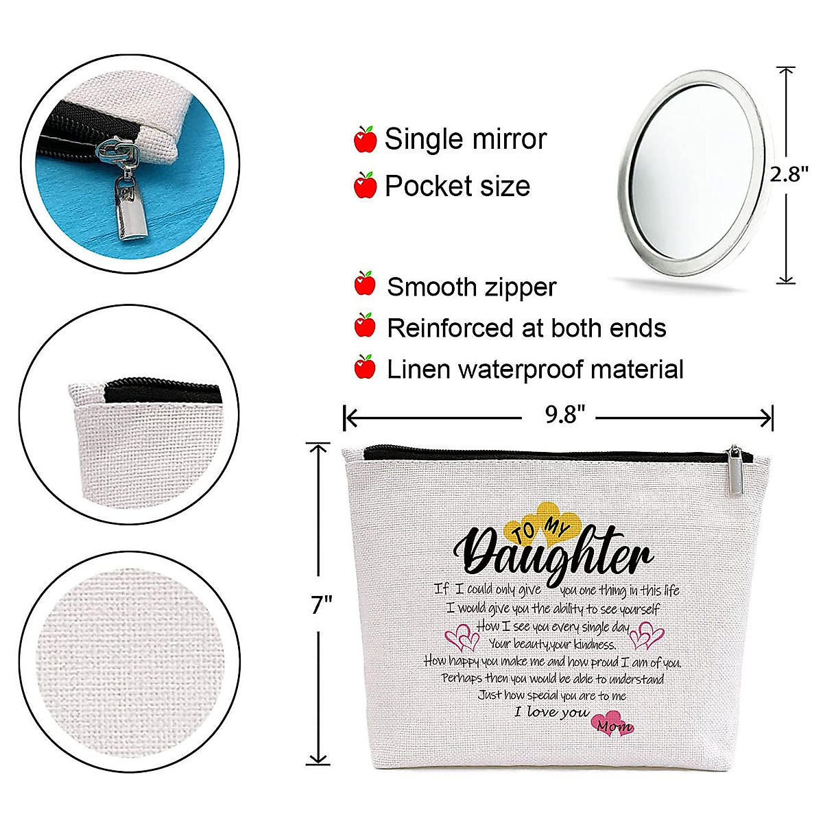 Daughter Gift from Mom, Daughter Birthday Gift Makeup Bag -To My Daughter Gifts