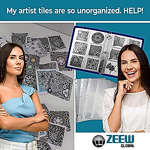 Zentangle Tiles Storage Pages for 3.5"x3.5" Zentangle Artist Tiles - 6 Pocket Top Loading for 3-Ring Binders / 20 Pages per Pack/Holds 240 Zentangle Tiles