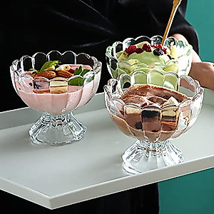 Sunximei 4 PCS 5.5oz Dessert Bowls (Small Size) Footed Glass Cups with spoons for Dessert,Yogurt,Ice Cream,Cocktail,Trifle,Pudding,Christmas Holiday Party