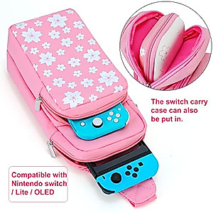 Owngen Cute Travel Bag for Nintendo Switch/ Lite / OLED, Portable Small Sling Crossbody Shoulder Carrying Storage Backpack for NS Consolo, Charging Dock, Joy-Cons, Accessories for Men, Women (Pink)