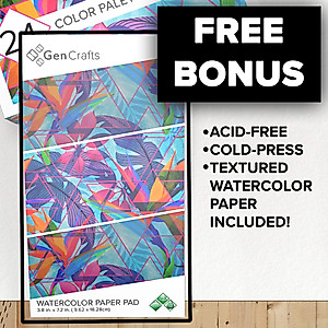 GenCrafts Watercolor Palette with Paper Pad 24 Premium Colors - 2 Refilable Water Brush Pens - 15 Sheets of Water Color Paper - Portable Painting