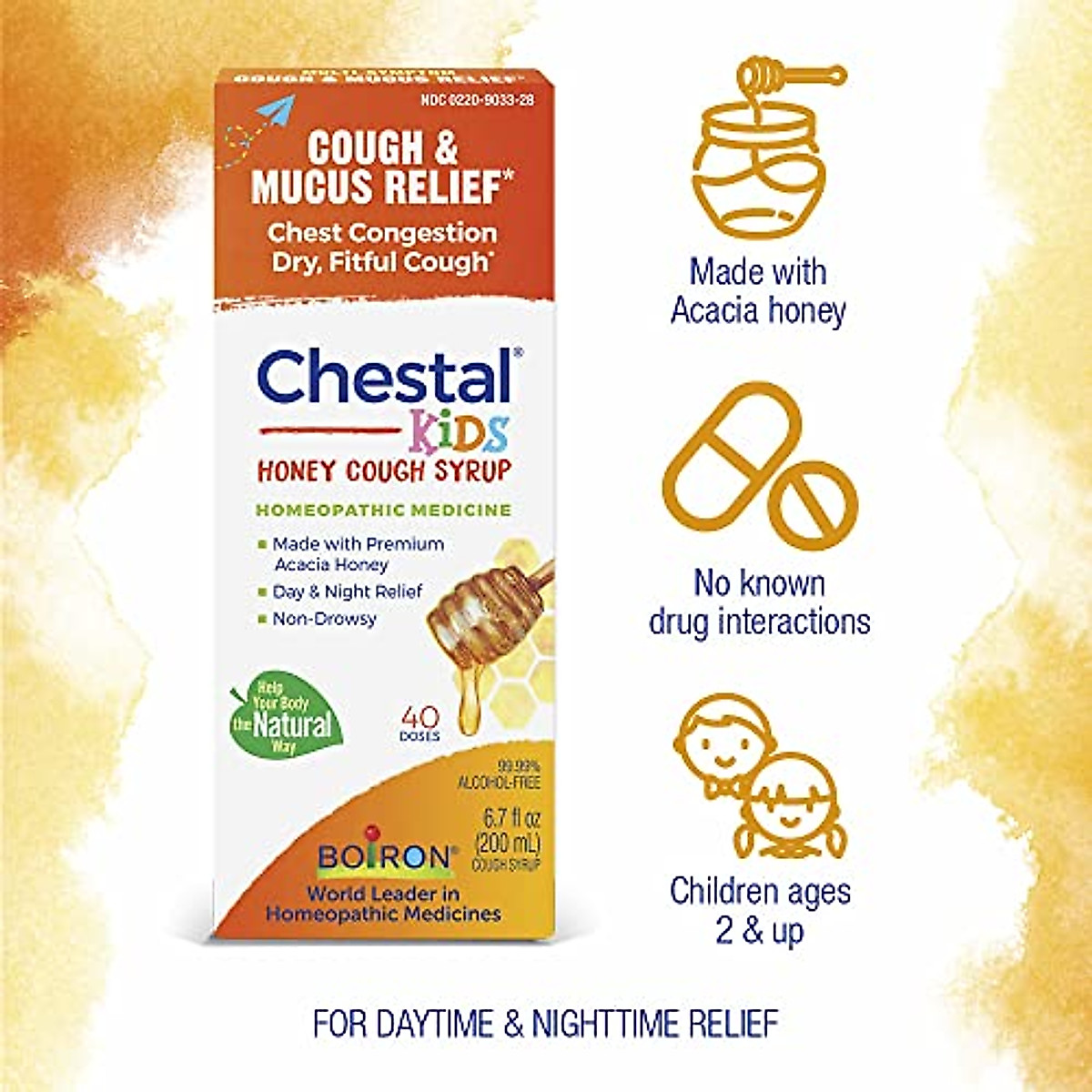 Boiron Chestal Honey Children's Cough Syrup for Nasal and Chest Congestion, Runny Nose, and Sore Throat Relief - 6.7 Fl oz