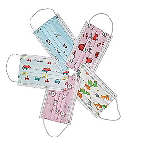 Kids Disposable Face Mask,50 Count 3 Ply Cartoon Face Masks for Children Adorable Print Masks for Boy and Girl,Individually Wrapped