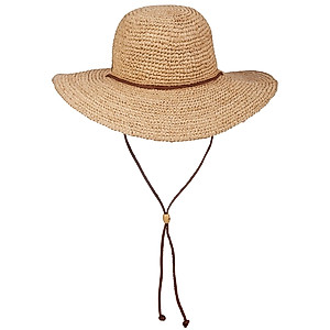 Scala Women's Big Brim Raffia Hat with Leather Chin Cord, Natural, One Size
