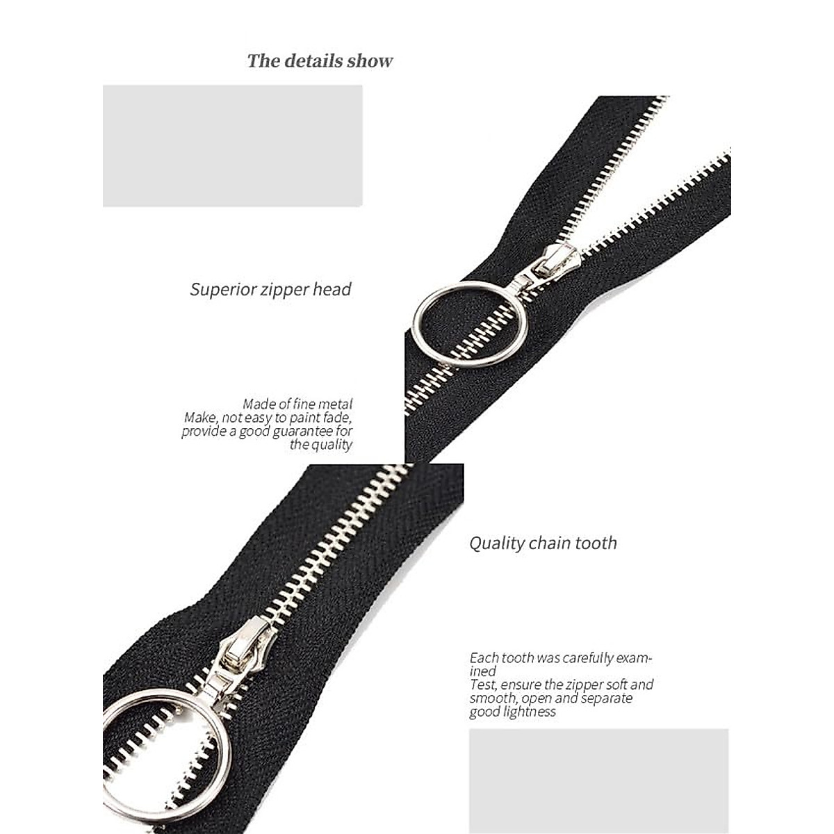 2PCS #5 38inch Two Way Separating Zippers(Open-end Zipper) for Jackets Sewing Coats Crafts,Silver Metal Zippers Bulk（White Belt-38in 2pcs）