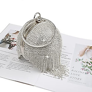 GUOZI Womens Round Ball Crystal Evening Clutch Purse with Tassel, Glitter Rhinestones Crossbody Shoulder Handbag for Wedding Party