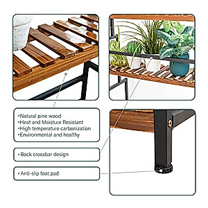 ULIKE Hanging Plant Shelves Indoor 3-Tier Stand with Bar, Flower Pot Organizer Outdoor Shelf for Multiple Plants, Wood Rack with Metal Frame for Garden Balcony Patio Bedroom Office