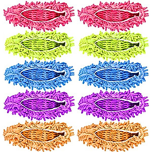 10 Pieces Microfiber Mop Slippers Shoes Cover Soft Washable Reusable Floor Polishing Dust Dirt Hair Men Women Sweeper Cleaning Mop Tool for House Office Bathroom Kitchen, Multicolored 5 Pairs