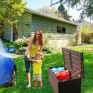 TECSPACE 221 Lbs Bearing Capacity Aluminum Deck Box, 2-Tier Lock Outdoor Storage Box, Surface Sun Protection Coating With Flip-Top Air Pump for Silent Opening & Adjustable Feet