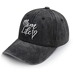 Womens Hats Baseball Caps, Funny Mom Life Hat for Mama, Mothers Day Christmas Birthday Gifts for Mom Wife Mommy Grandma, Adjustable Washed Cotton 3D Embroidered Baseball Cap