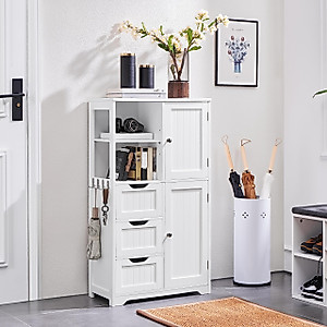 Yaheetech Bathroom Floor Cabinet 42″, Freestanding Storage Cabinet with 3 Drawers, 2 Open Shelves and 2 Doors, Wooden Storage Organizer with Adjustable Shelves for Bathroom, Living Room, Kitchen