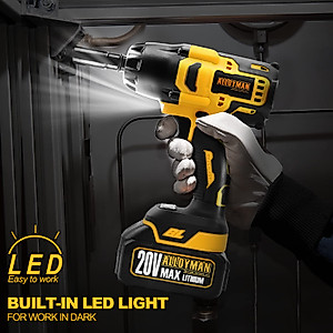 Alloyman 1/2 inch Impact Wrench Cordless, Max Torque 555 Ft-lbs Battery Impact Wrench 20V Brushless Motor 2000 RPM, with 6 Sockets, 3 Extension Bars, 4.0 AH Li-ion Battery and 1 Hour Fast Charge