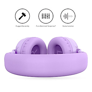 Puro Sound Labs PuroBasic Volume Limiting Wired Headphones for Kids, Foldable & Adjustable Headband w/Microphone, Compatible with Smartphones, Tablets and PC’s -Purple