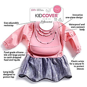 KidDazzle PRECIOUS PEARLS SLEEVED KIDCOVER - Pink Baby Girl Silicone Smock Bib, Adjustable Size, Waterproof & Stain Resistant, Infants & Toddlers 6 months +