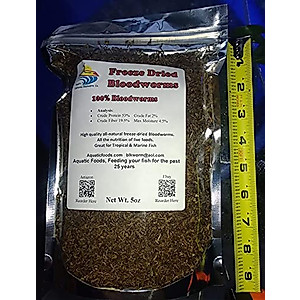Aquatic Foods 5oz Bloodworms, Freeze Dried Fresh Grade A Floating Bloodworms for All Tropical Fish, Bettas, Discus, Cichlids, Community Turtles, Carnivore Carnivorous Plants. Bag