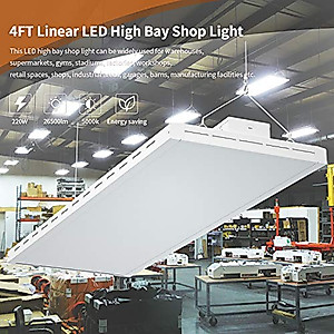 FAITHSAIL 4FT Linear LED High Bay Shop Light, 220W, 26500LM, 5000K, Industrial LED Warehouse Lighting, 4 Foot Indoor Aisle Area Workshop Garage Highbay LED Lights, 4 Lamp Fluorescent Equivalent