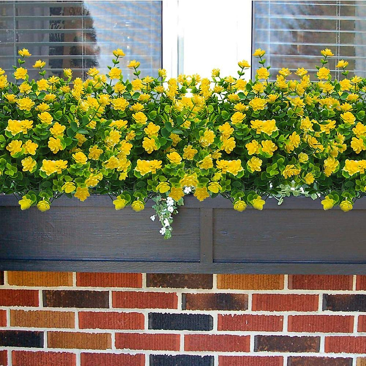 KUPOO Artificial Greenery Plants Fake Plastic Boxwood 6PCS Artificial Greenery Stems for Farmhouse Home Garden Wedding Indoor Outside Decor (Yellow)