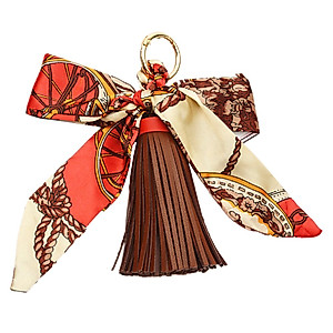 QTMY Silk Ribbon Bow Tassel Bag Pendant Charm Keyring Keychain for Women Purse Handbag Decor (Brown)