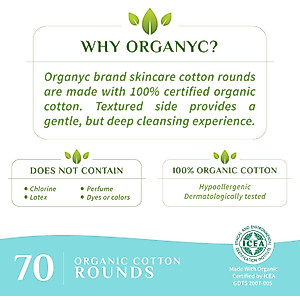 Organyc 100% Organic Cotton Rounds - Biodegradable Cotton, Chemical Free, For Sensitive Skin (210count) - Daily Cosmetics Beauty and Personal Care