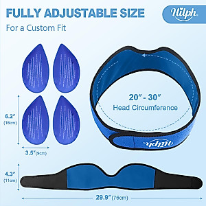 Hilph Wisdom Teeth Recovery Ice Pack Head Wrap. Adjustable Jaw Strap with 4 Replacement Hot Cold Packs for Dental, Chin, TMJ Relief, Oral Surgery, Tooth Extraction & Teeth Removed, Tonsillectomy Blue
