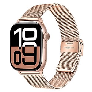 TRUMiRR Rose Gold Band for Apple Watch Series 10 42mm / 9 8 7 41mm Women, Mesh Stainless Steel Watchband Feminine Strap Replacement for iWatch SE Series 6 5 4 3 2 1 38mm 40mm