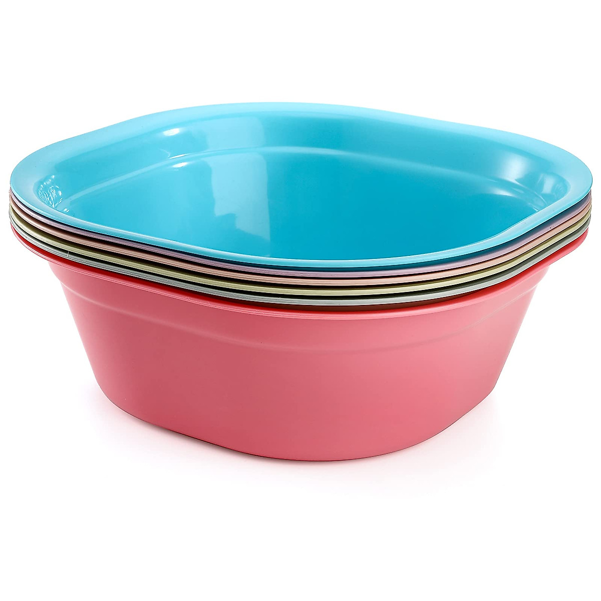 Peohud 6 Pack Plastic Wash Basin, 8 Quart Stackable Camping Wash Basin Tub, Square Vegetable Fruit Wash Pan for Home Kitchen Outdoor Indoor, 12" L x 12" W x 4.5" H