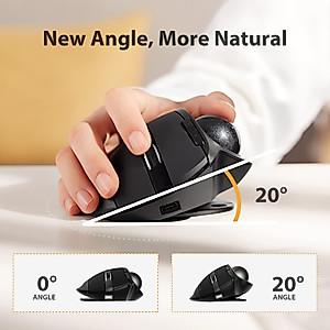ProtoArc Wireless Bluetooth Trackball Mouse, EM01 2.4G RGB Ergonomic Rechargeable Rollerball Mice with 5 Adjustable DPI, 3 Device Connection&Thumb Control, for PC, iPad, Mac, Windows-Black