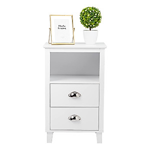 Nightstand with 2 Drawers, Side Table with Storage, End Table for Living Room, Bedroom, Sofa Side Table with Open Storage Space Wood Nightstand Design, Side Table 40x30x63CM