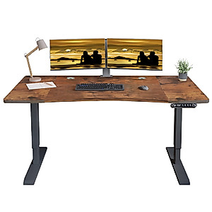 Jceet Dual Motor Electric Standing Desk - 63 x 30 Inch Adjustable Height Sit Stand Computer Desk with Splice Board, Stand Up Desk Table for Home Office, Rustic Brown Top(with Radian)