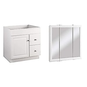 Design House Wyndham Assembled Framed Tri-View Medicine Cabinet Mirror and Wyndham Unassembled 1-Door 2-Drawer Bathroom Vanity
