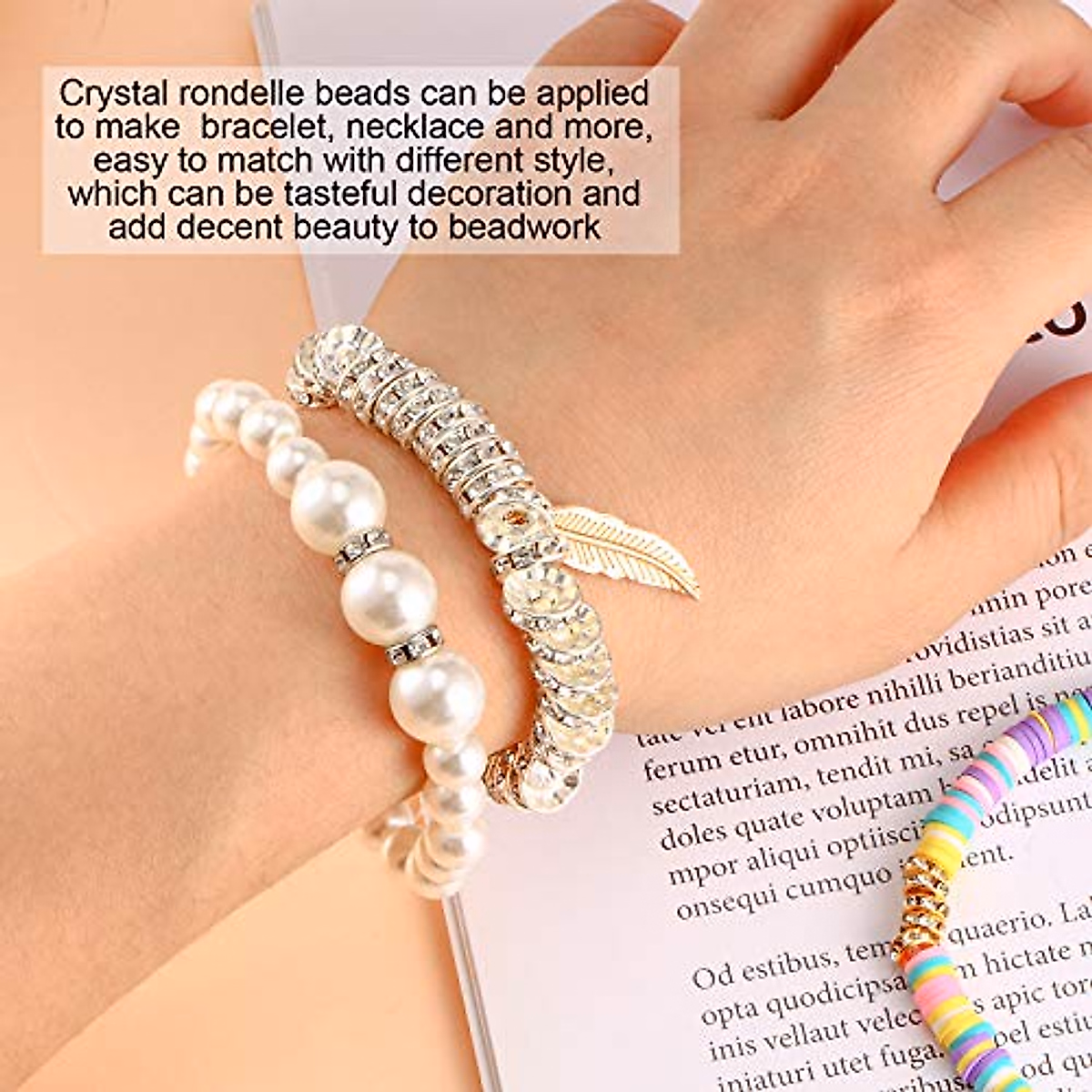 800 Pieces Round Rondelle Spacer Beads Crystal Rhinestone Loose Bead Rondelle Charm Beads 6 mm 8 mm 10 mm for Necklaces Bracelets Jewelry Making (Silver)