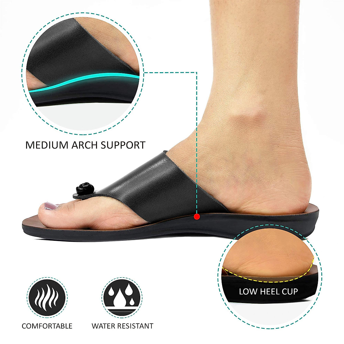 Aerosoft Lilac Orthotic Comfortable Split-Toe Flat Slide Casual Summer Vacation Essentials Arch Support Flip Flop Sandals for Women (US 7, Lilac Black)