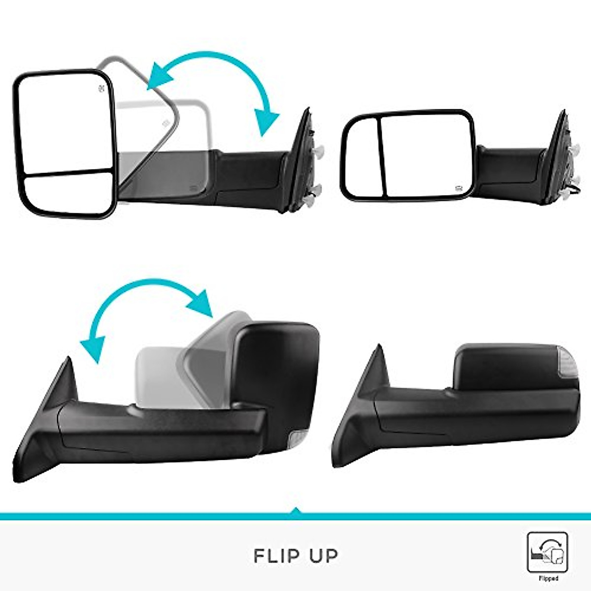 YITAMOTOR Towing Mirrors Compatible with Dodge Ram, 2009-2018 Ram 1500, 2010-2018 Ram 2500 3500 with Power Heated Led Turn Signal Light Puddle Lamp