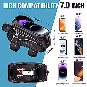 WOLFILIST Bike Bag, Waterproof Bike Frame Bag with Sun-Visor Rain Cover, Bike Phone Holder with TPU Sensitive Touch Screen