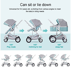 Adjustable High Landscape Toddler Stroller Bassinet Stroller Adjustable Direction,Luxury Folding Frame 2 in 1 Carriage with 5-Point Seat Belt,4 Wheels Damping (Color : Pink)