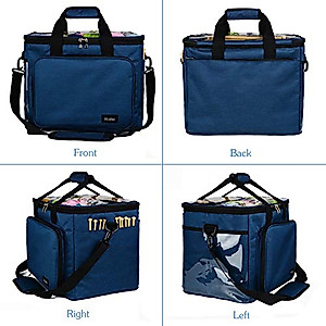 Hoshin Knitting Bag for Yarn Storage, High Capacity Yarn Totes Organizer with Inner Divider Portable for Carrying Project, Knitting Needles(up to 14”), Crochet Hooks, Skeins of Yarn (Navy)